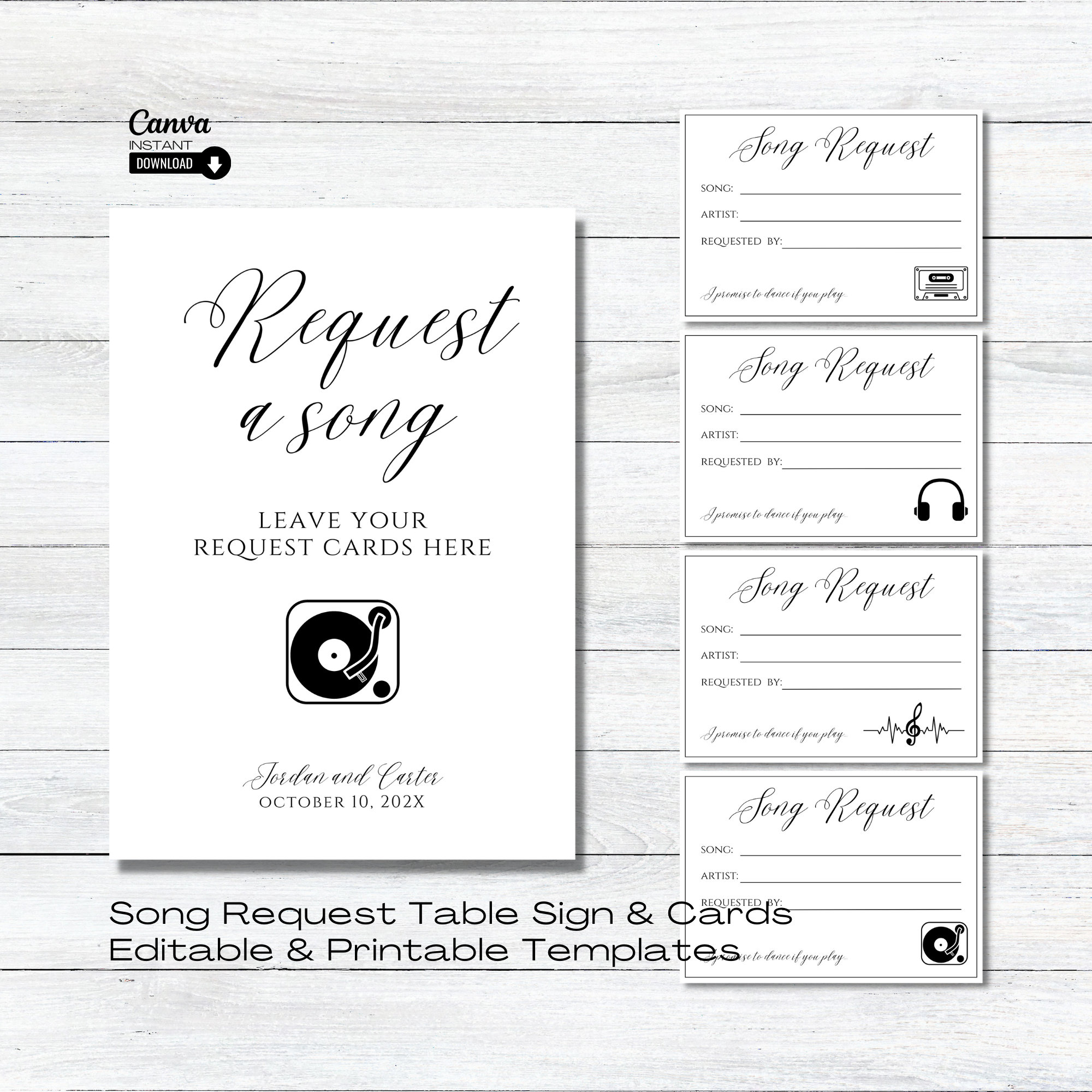 Editable Song Request Cards Template, Minimalist Wedding Song Request ...
