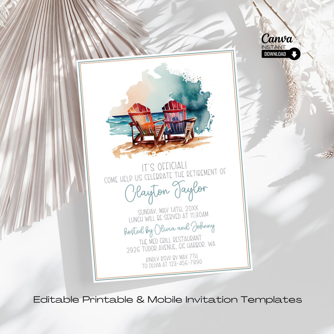 Beach Retirement Party Invitation Template: Printable & Mobile Evite - Etsy