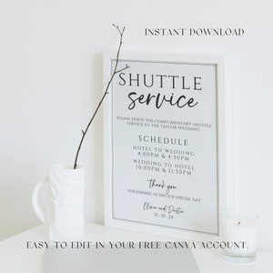 Editable Wedding Shuttle Service Sign Template, Printable Wedding ...