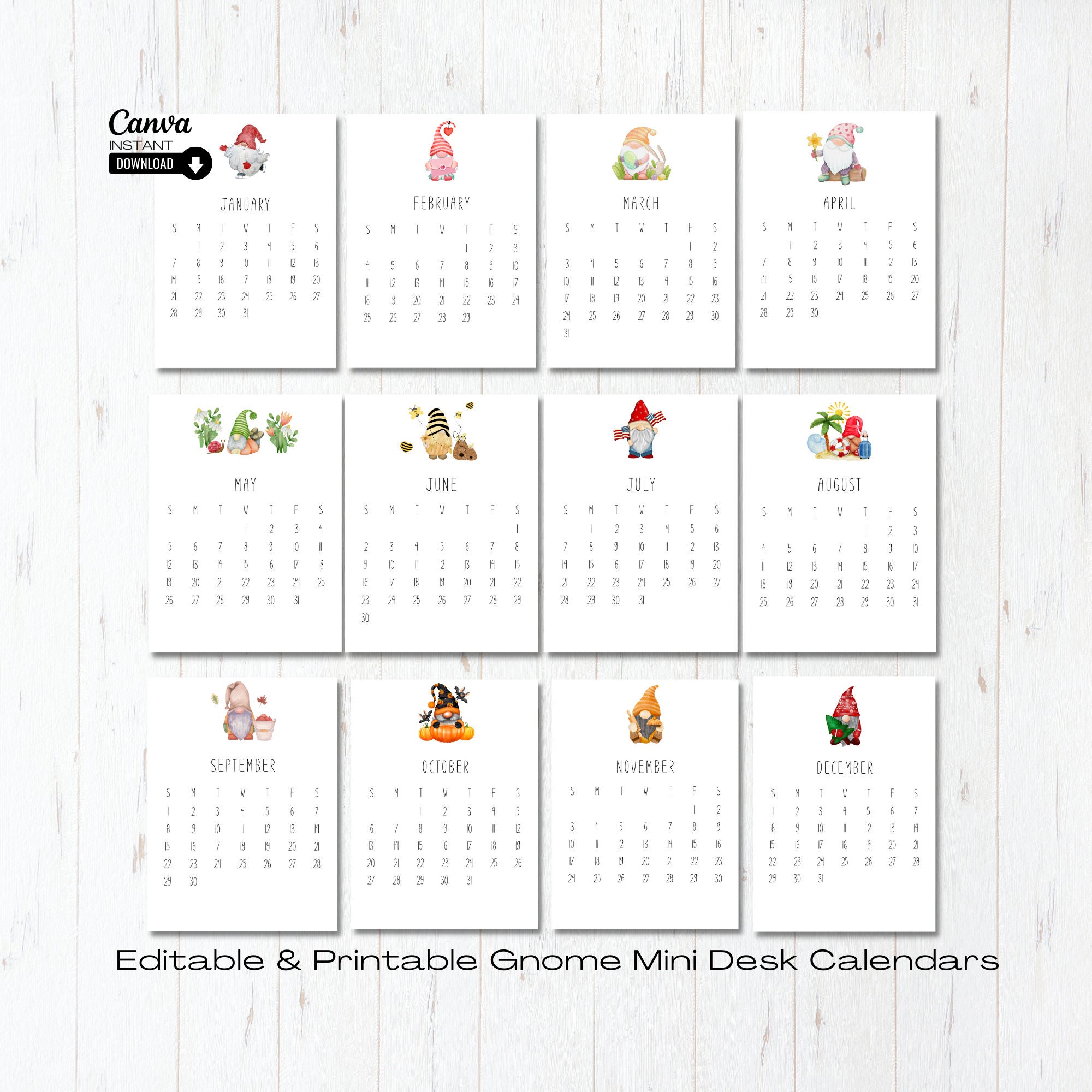 2024 Gnome Mini Desk Calendar Printable Desk Calendar - Etsy