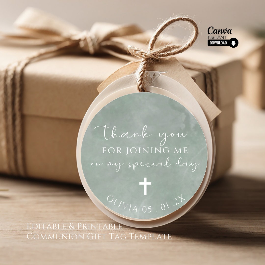 Editable First Holy Communion Thank You Tag, Printable Greenery ...