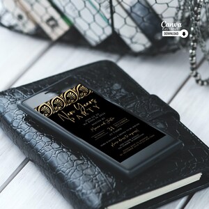 Editable New Years Eve Party Invitation Template, Printable NYE Black ...