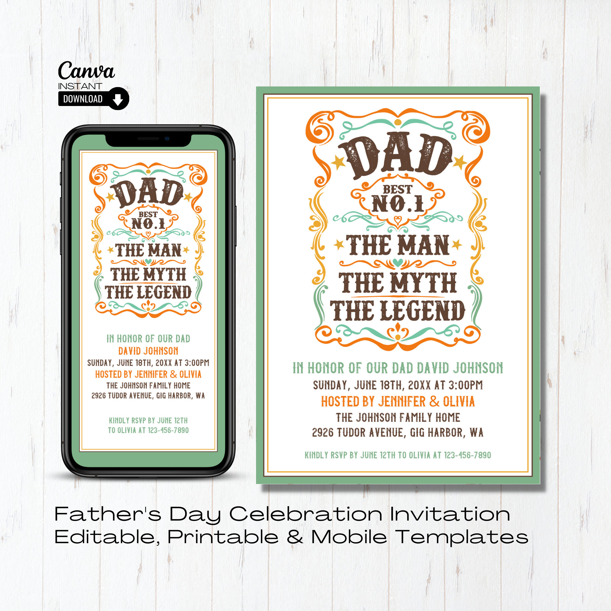Editable Fathers Day Invite, Printable Father's Day BBQ Invitation ...
