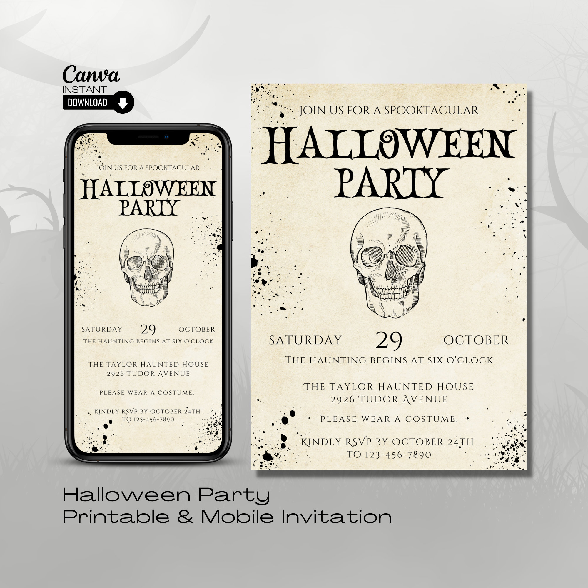 Editable Halloween Party Invitation, Printable Halloween Party Invite ...