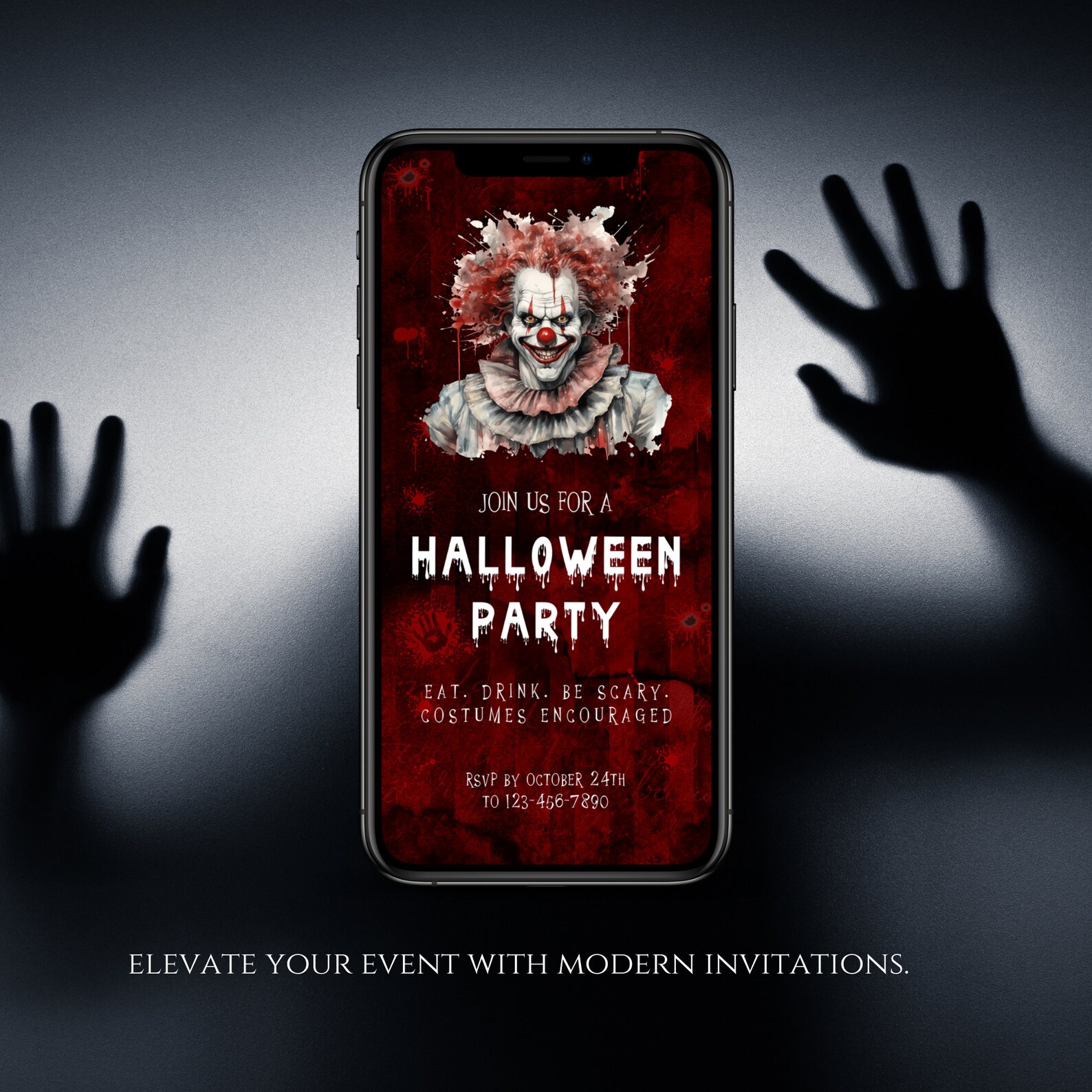 Editable Scary Clown Halloween Party Invitation Template, Printable ...
