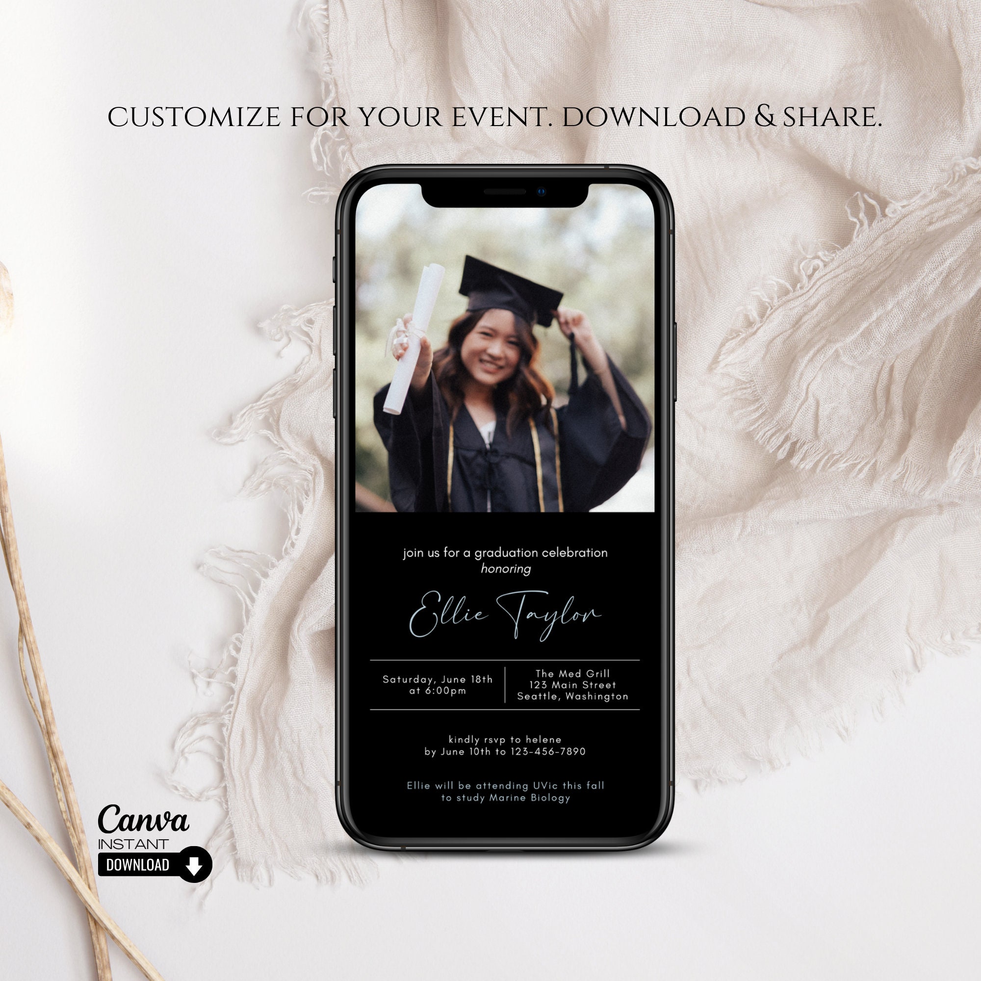 Modern Photo Graduation Invitation Template: Printable & Mobile - Etsy