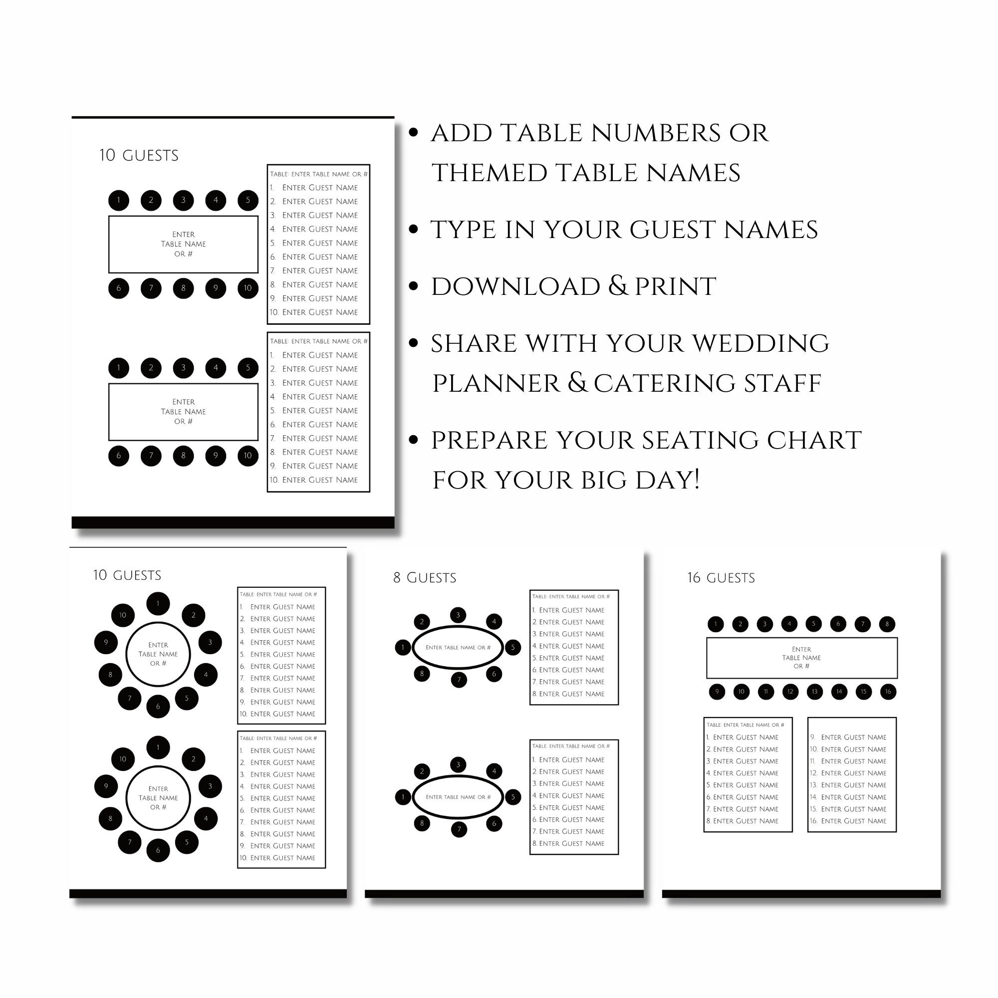Editable Wedding Seating Chart Planner, Printable Seating Plan, Seating ...