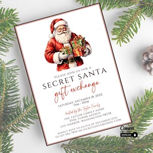 Editable Secret Santa Invitation Canva Template, Printable Secret Santa Invitation, Holiday Gift ...