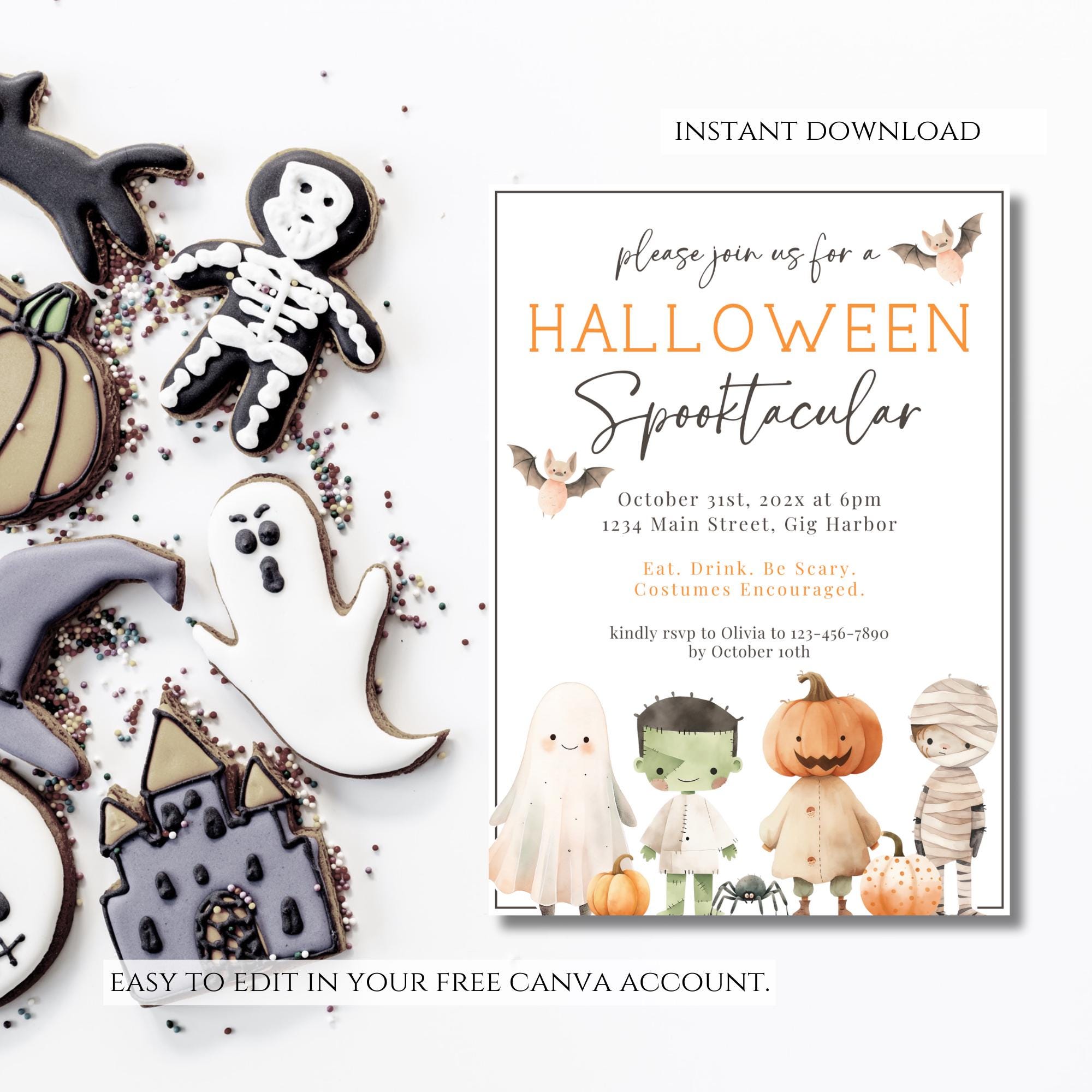 Editable Halloween Party Invitation Template: Canva Printable & Evite ...