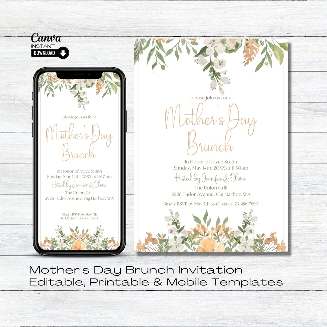 Editable Mothers Day Brunch Invitation, Printable Mother's Day Brunch ...