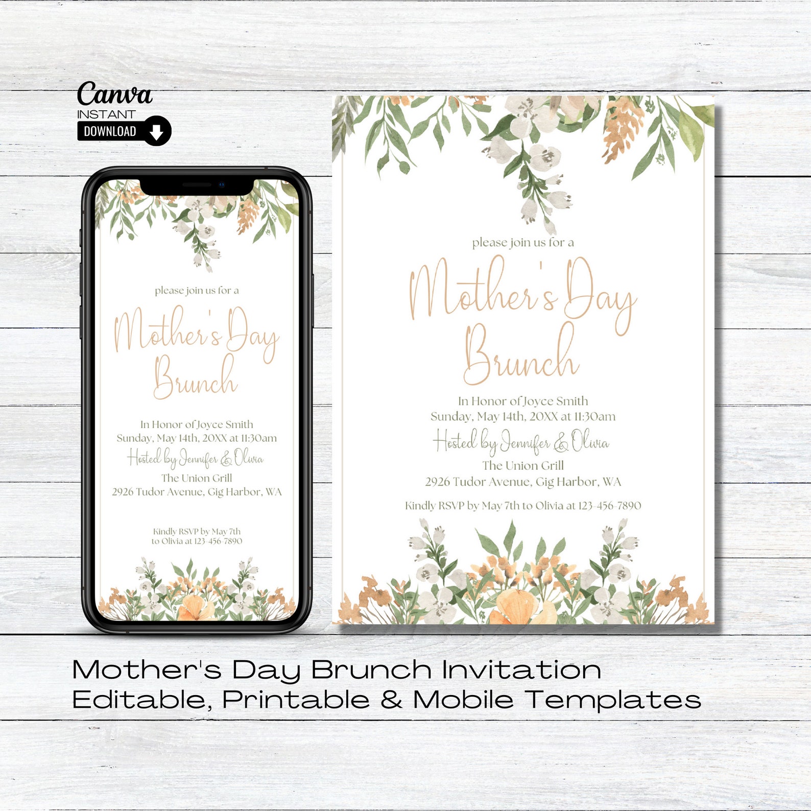 Editable Mothers Day Brunch Invitation, Printable Mother's Day Brunch ...