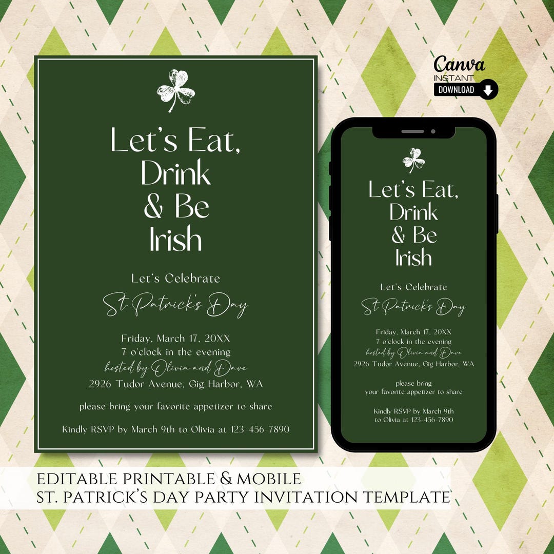 St Patricks Day Invitation, Printable St Patricks Day Party Invite ...