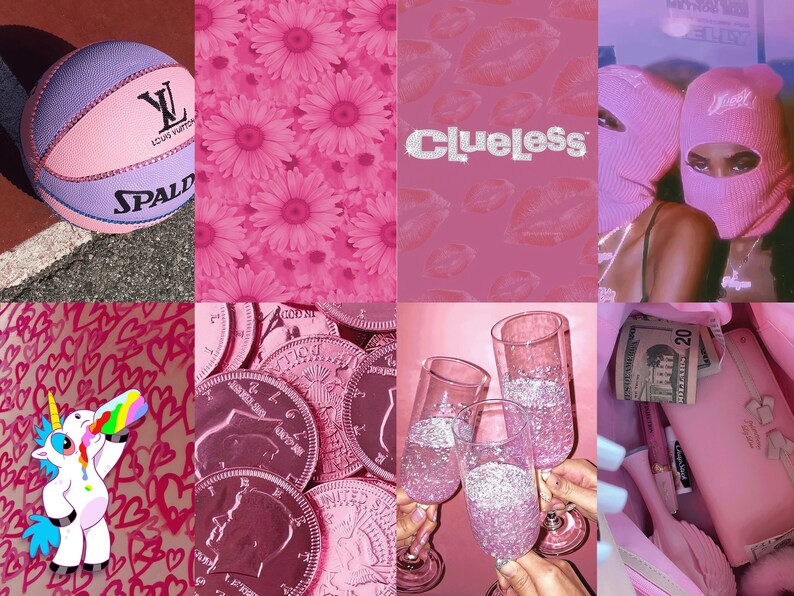 Pink Baddie Wall Collage Kit Boujee Wall Art Posters Baddie Etsy