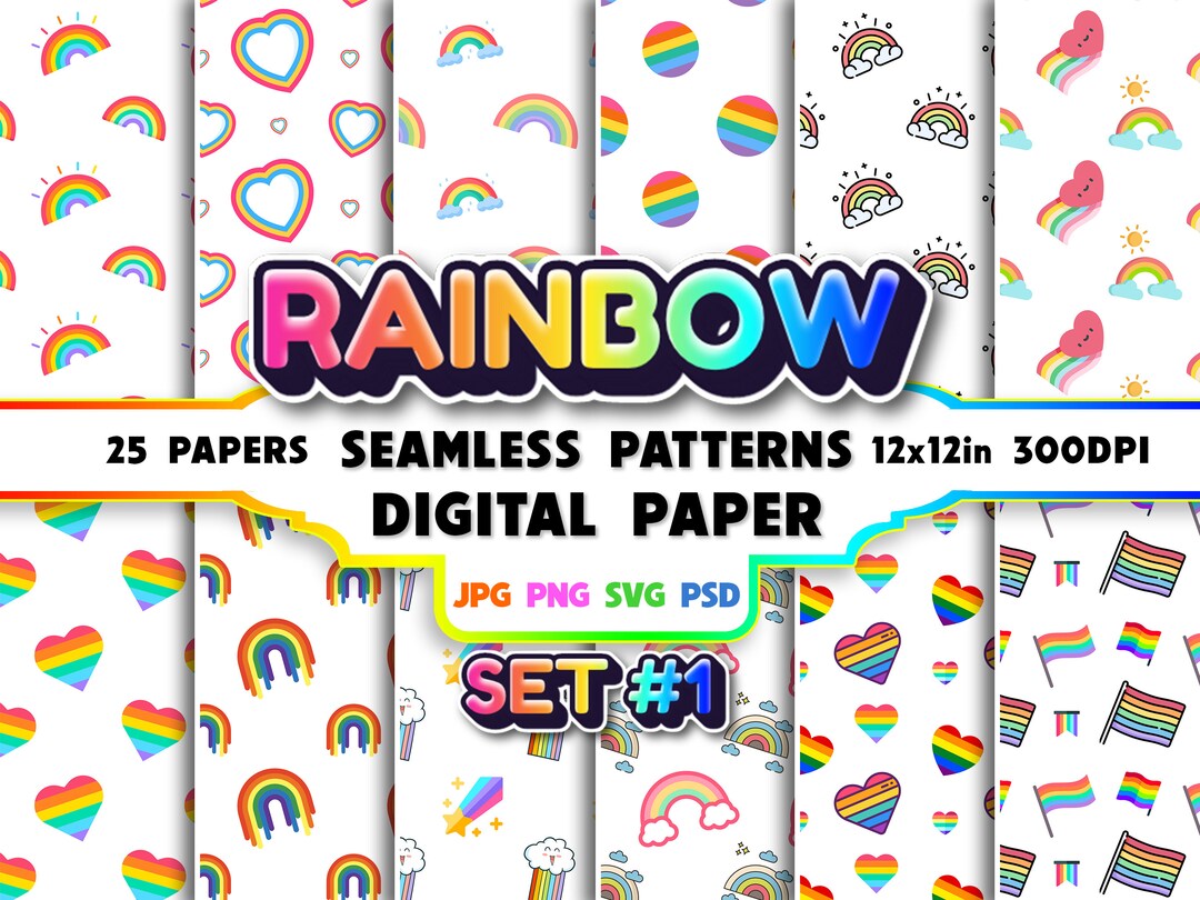 25 Rainbow Seamless Patterns Digital Paper White & - Etsy