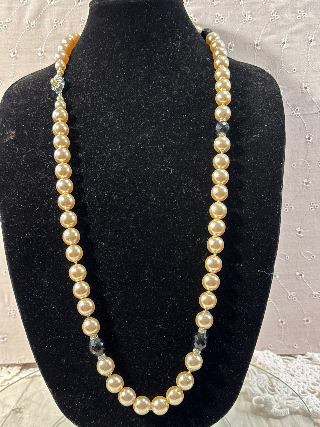 Vintage Glass Pearls With Crystal Rhondelles and Faceted - Etsy