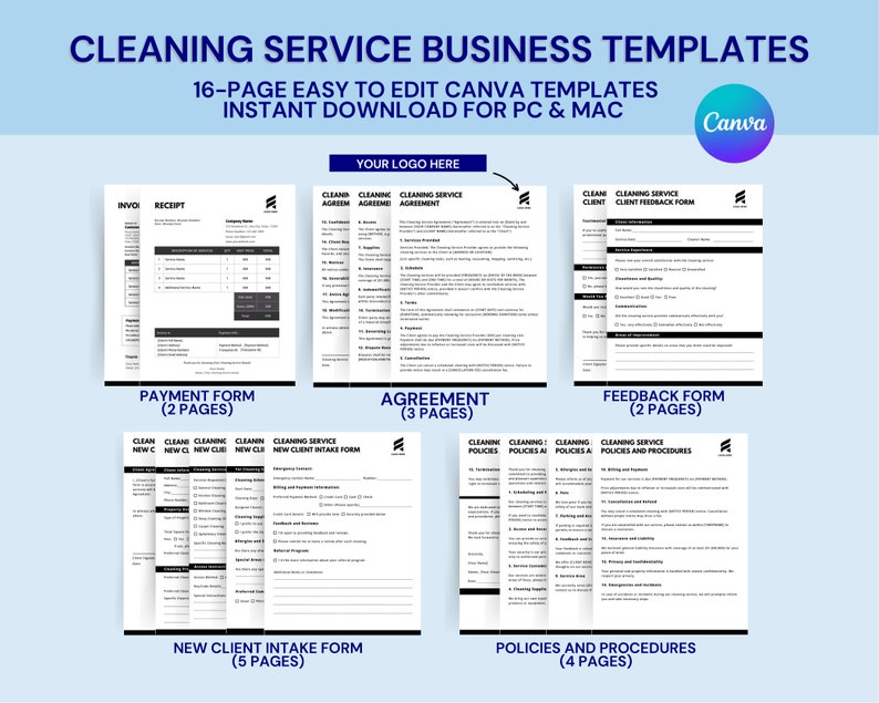 Cleaning Business Forms Bundle, Commercial & Residential Cleaning ...