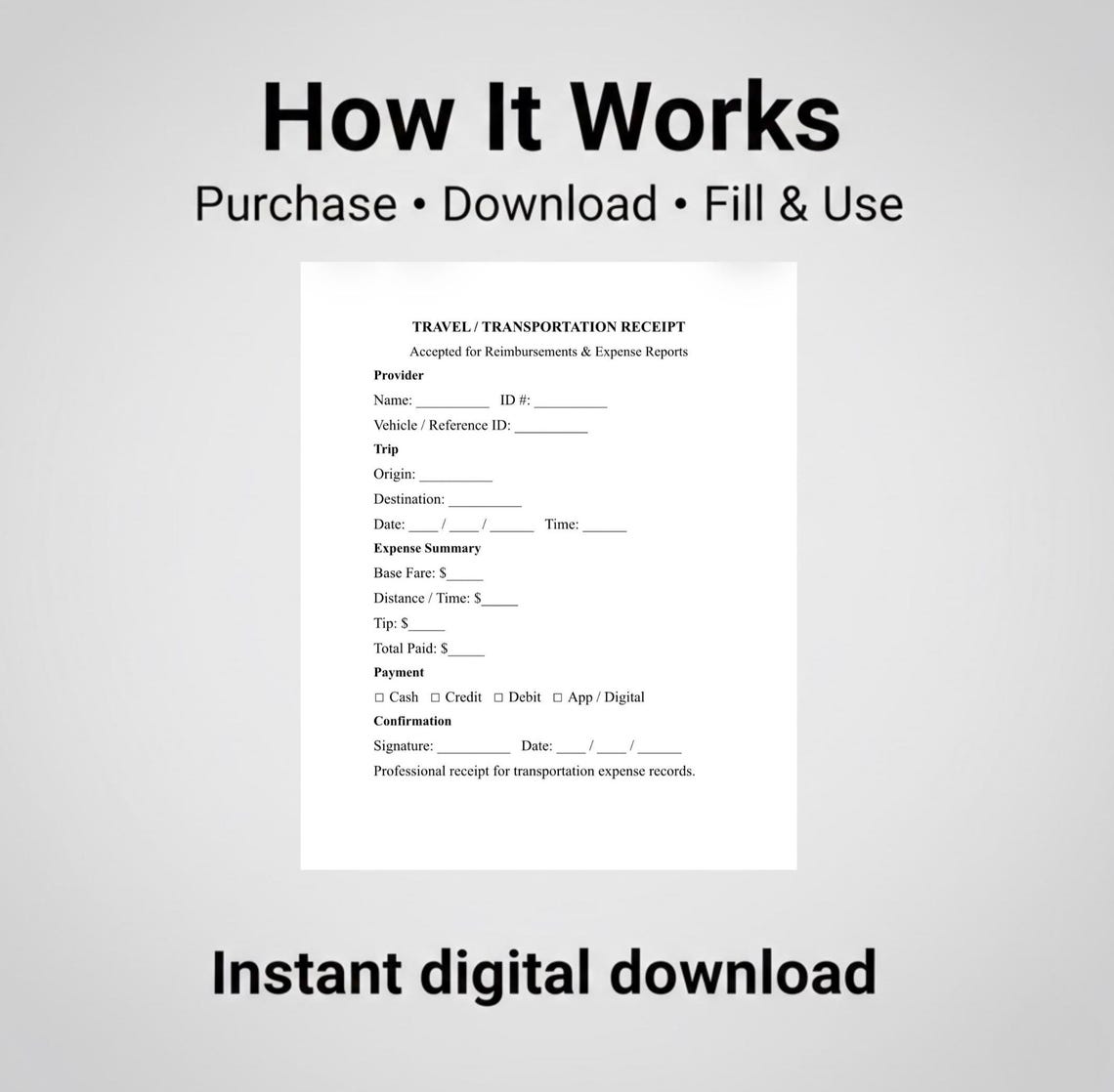 Travel Receipt Template – Transportation Expense Receipt for ...