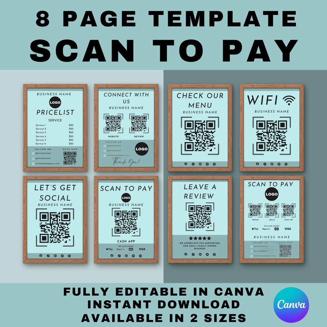 Plantilla de pago con código QR sin contacto, diseño de letrero de pago digital personalizado ...