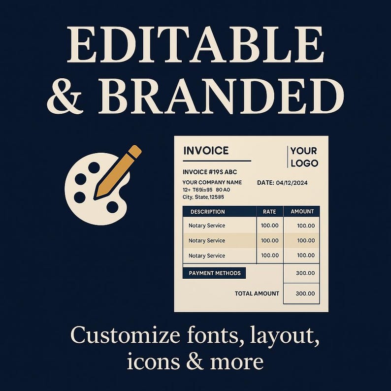 Mobile Notary Invoice Template, Smart Clean Legal Form, Editable Custom ...