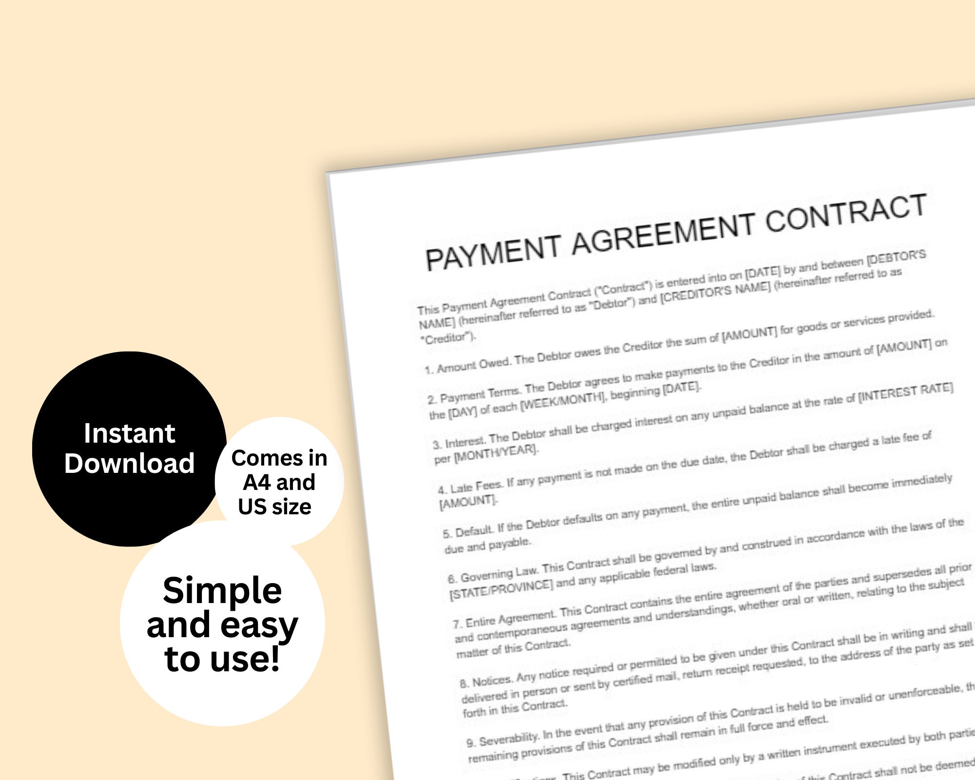 Payment Contract Template, Payment Agreement Canva Editable, Service Contract Docs, Editable ...