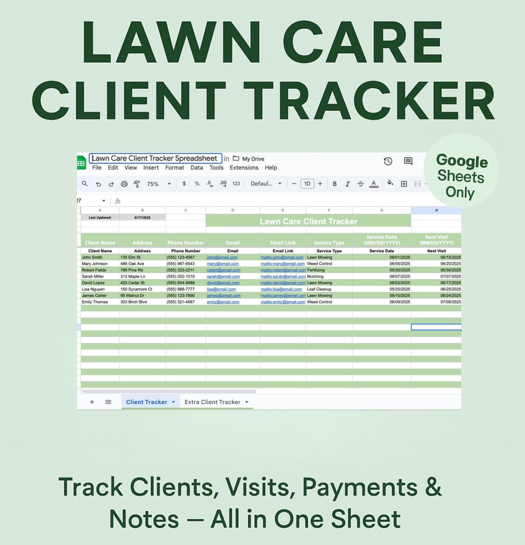 Lawn Care Client Tracker: Google Sheets Template for Landscaping - Etsy