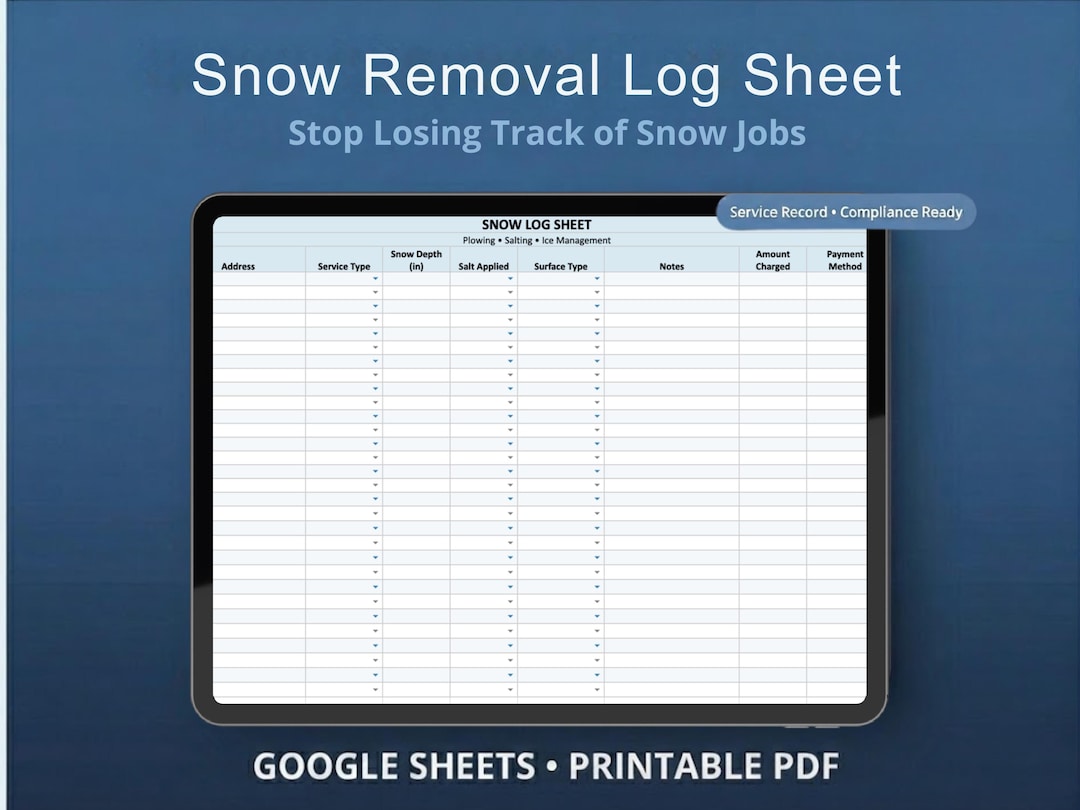 Snow Removal Log Sheet Template – Snow Plow Service Log Spreadsheet ...