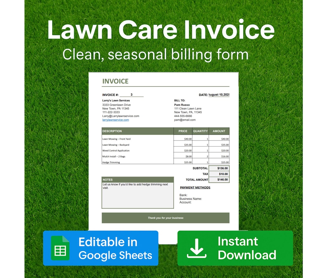 Lawn Care Invoice & Estimate Template – Yard Work Billing and Quote ...