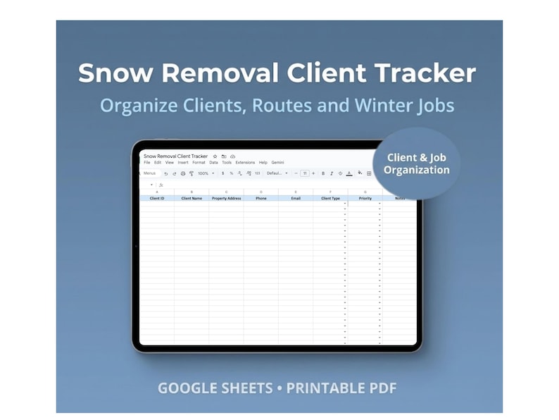 Snow Removal Client Tracker – Google Sheets and Printable PDF, Winter Service Customer List and ...