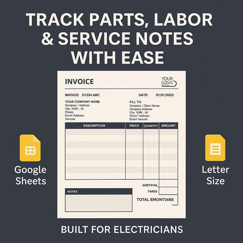 Editable Electric Service Form, Custom Electrician Invoice Sheet ...