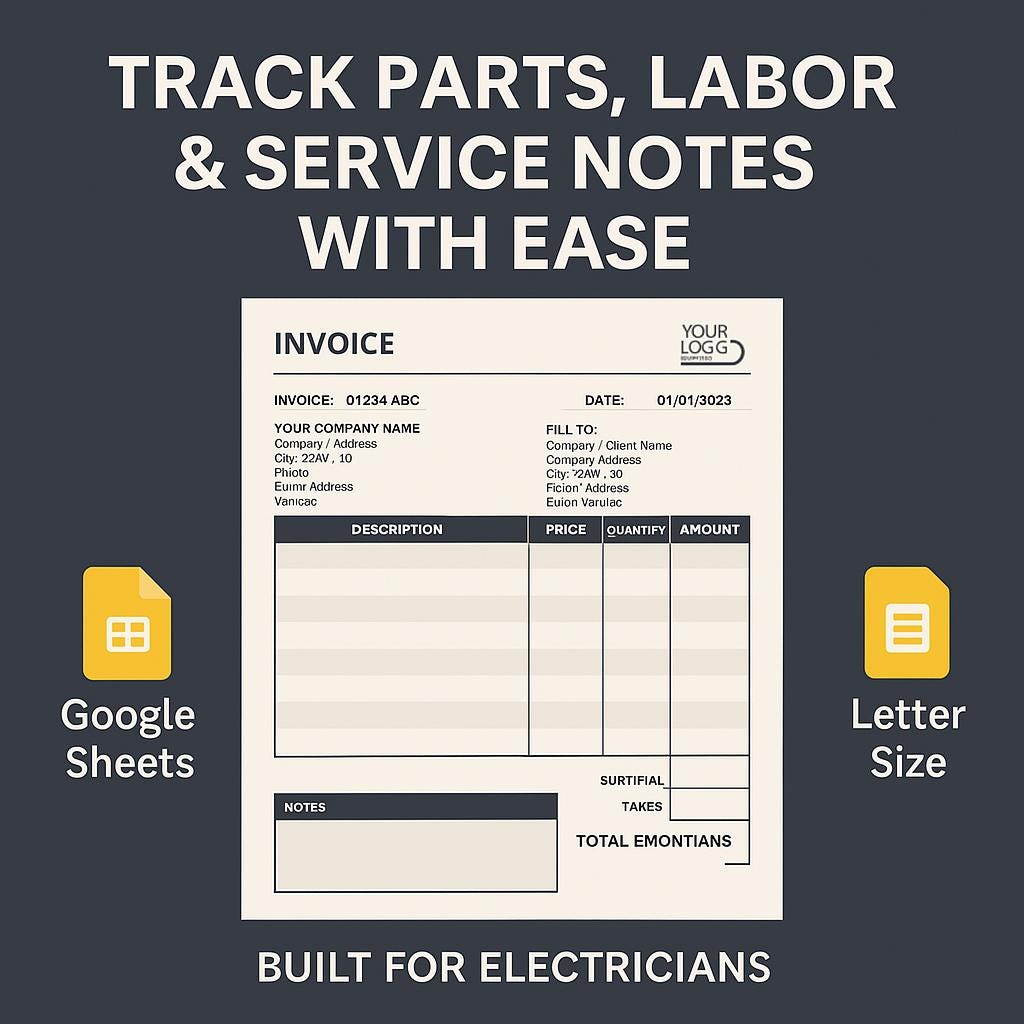 Editable Electric Service Form, Custom Electrician Invoice Sheet ...