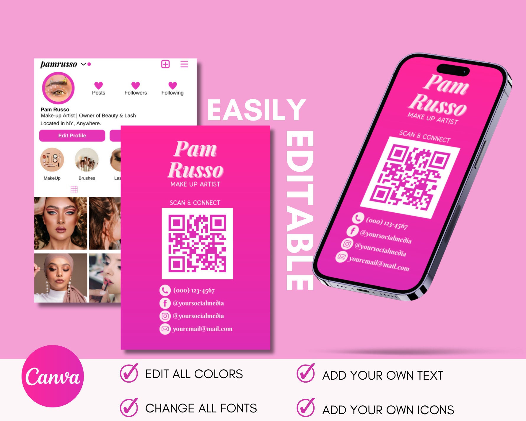 Instagram Business Card, QR Code Business Card Template, IG Influencer ...