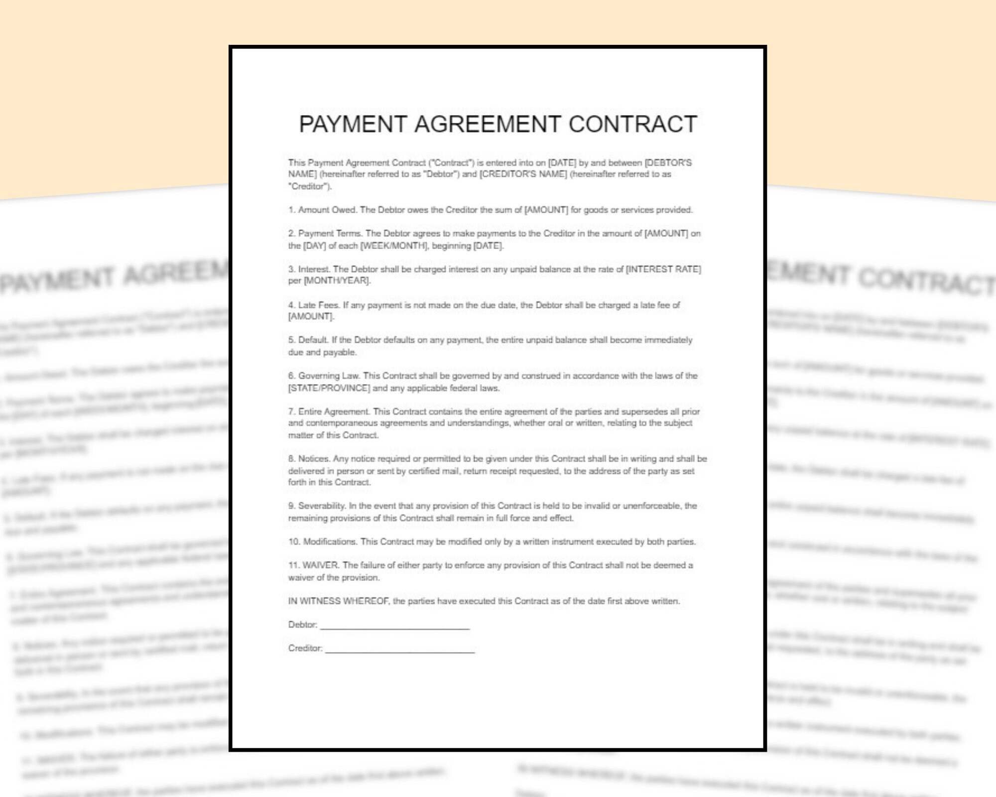 Payment Contract Template, Payment Agreement Canva Editable, Service Contract Docs, Editable ...