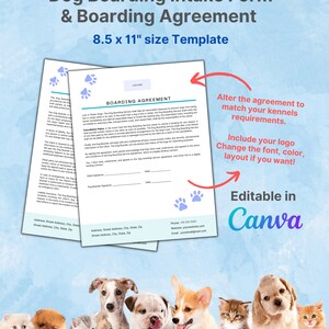 Dog Boarding Contract Agreement & Intake Form, DIY Editable Printable 7 ...