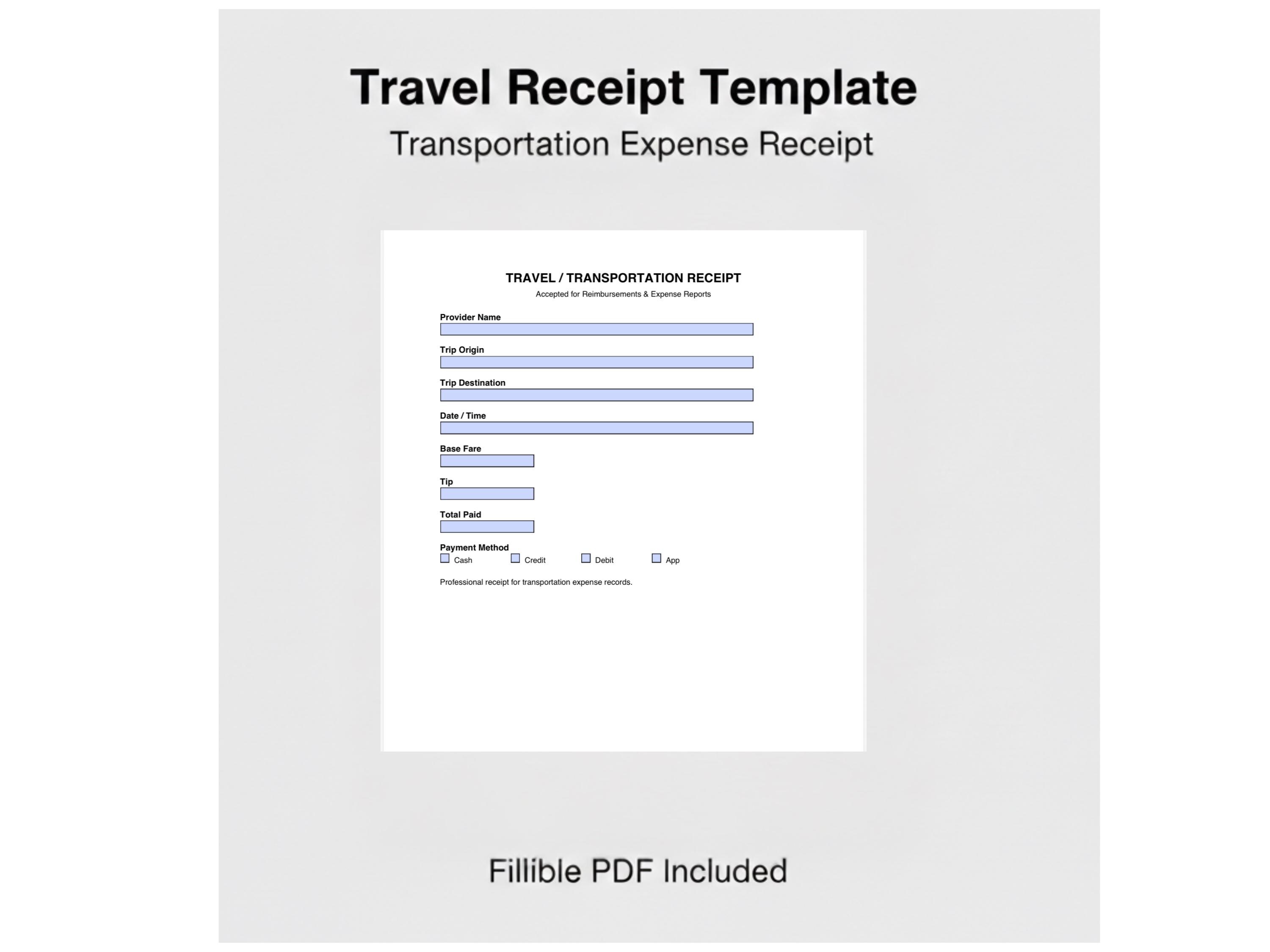 Travel Receipt Template – Transportation Expense Receipt for ...