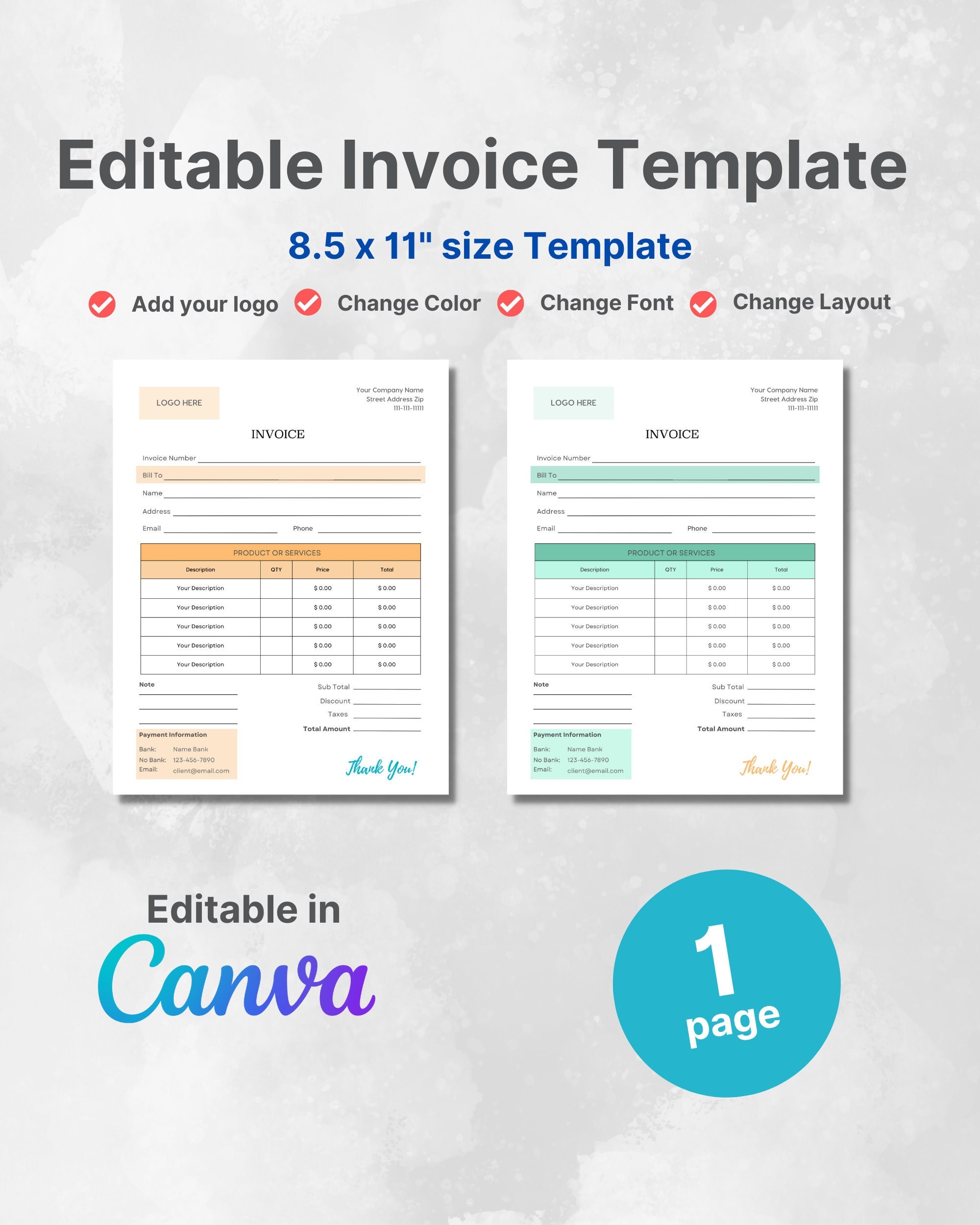 Invoice Canva Template, Editable Invoice, Canva Template, Business ...