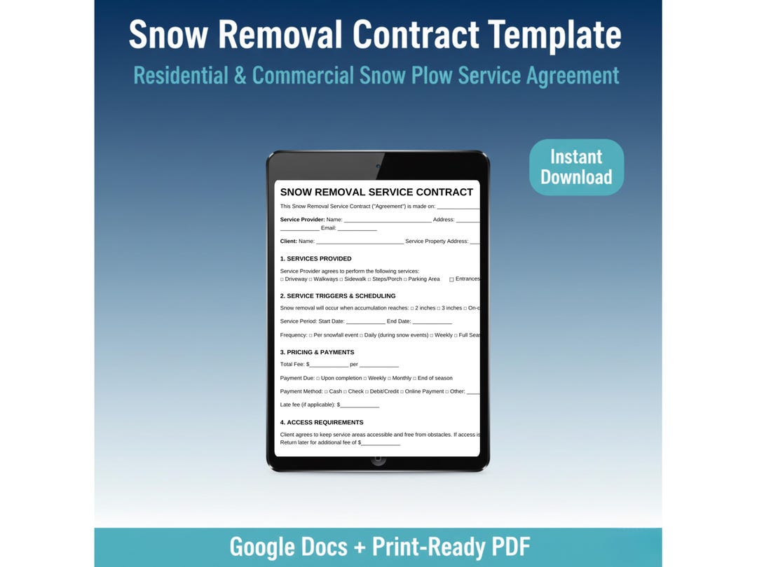 Snow Removal Contract Template – Residential & Commercial Snow Plow ...