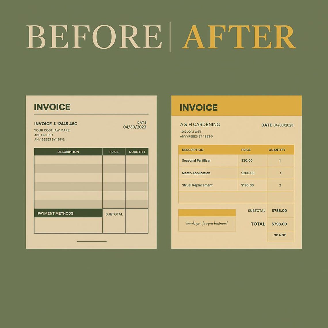 Editable Lawn Service Invoice, Custom Landscaping Billing Template ...