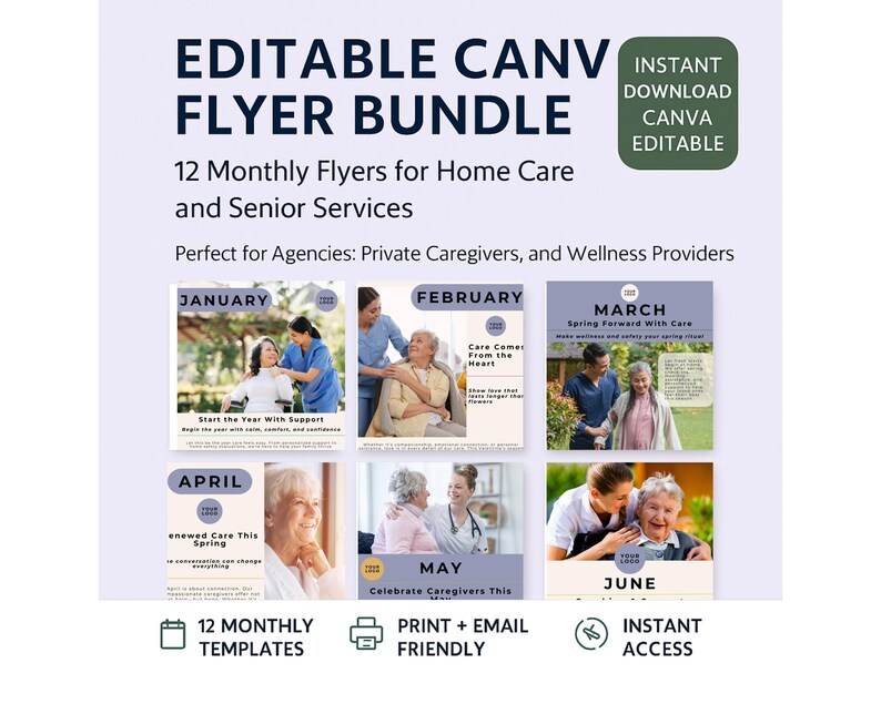 Editable Home Care Flyer Bundle, Monthly Canva Templates for Senior ...