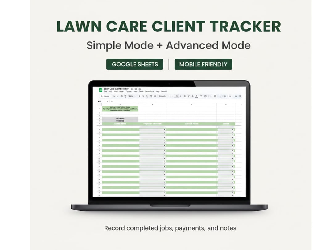 Lawn Care Client Tracker Spreadsheet | Google Sheets Client & Payment ...