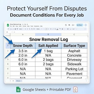 Snow Removal Log Sheet Template – Snow Plow Service Log Spreadsheet ...