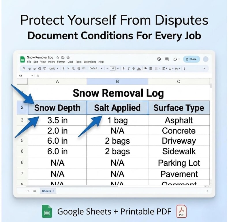 Snow Removal Log Sheet Template – Snow Plow Service Log Spreadsheet ...