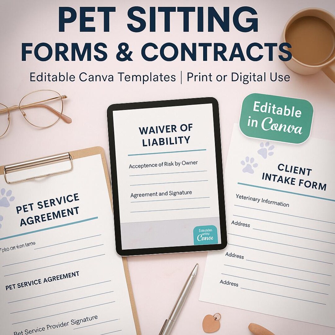 Pet Sitting Contract Bundle, Dog Walking Client Forms, Editable Pet ...