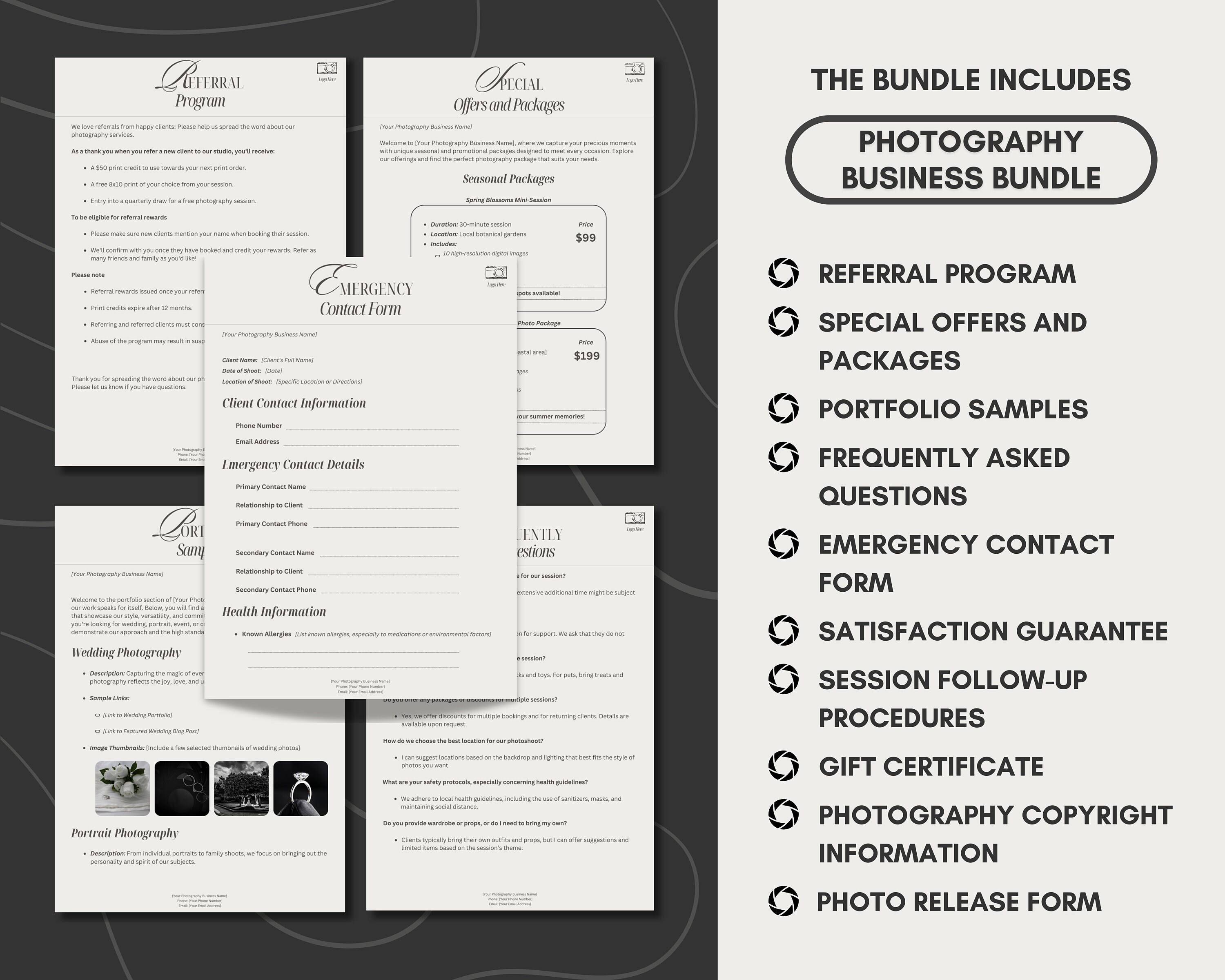 PHOTOGRAPHY BUSINESS BUNDLE, Photography Contract Templates, Editable ...