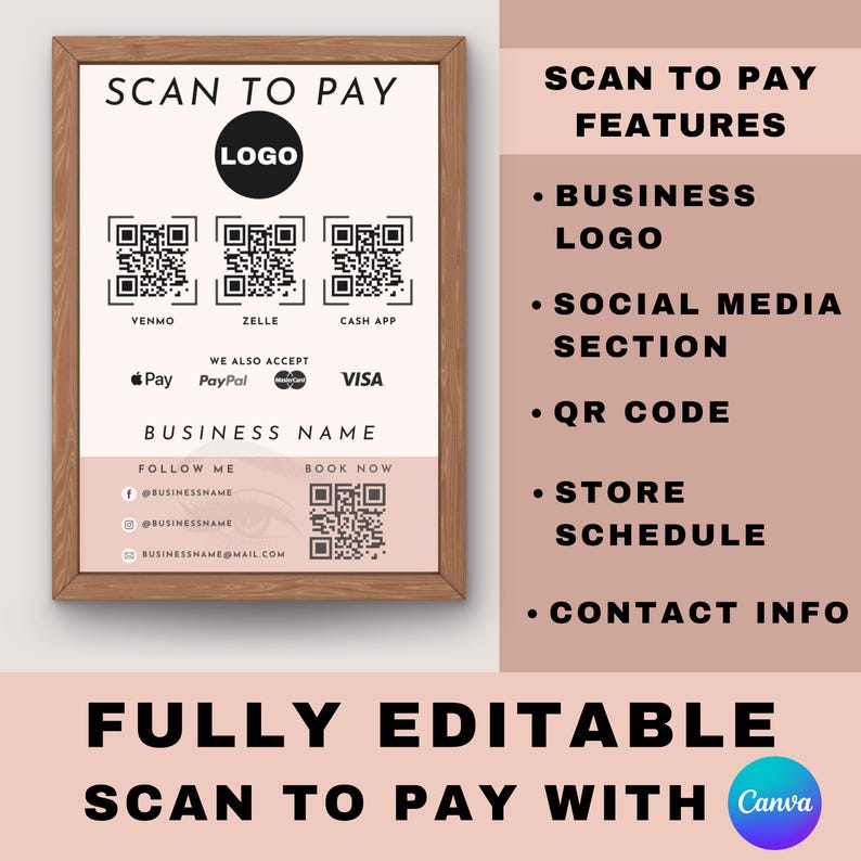 Custom QR Code Sign Design, Contactless Business Checkout Template ...