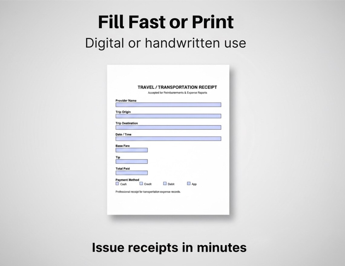 Travel Receipt Template – Transportation Expense Receipt for ...