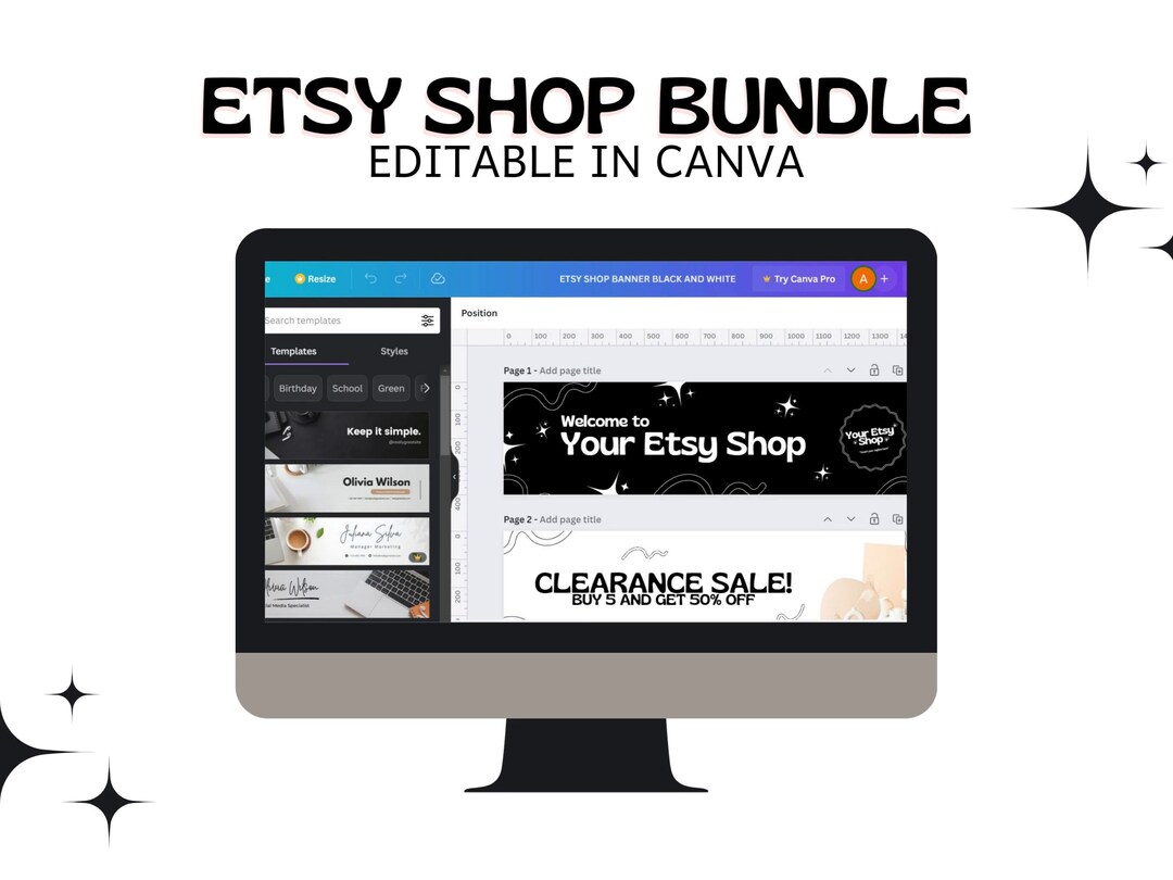 Etsy Shop Banner Kit, Etsy Shop Simple Branding Kit, Black and White ...