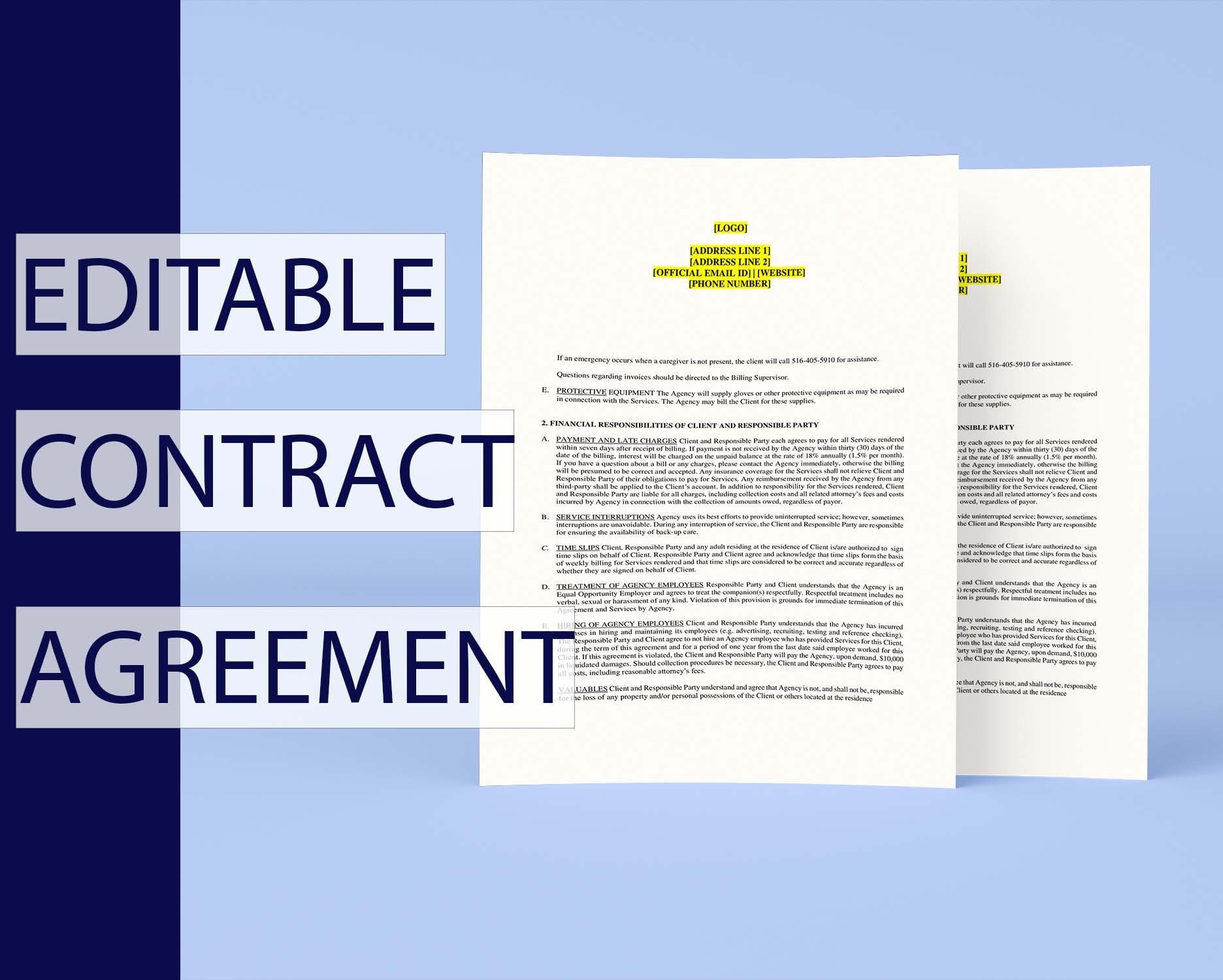 Contract Agreement Template, Instant Download, Service Contract ...