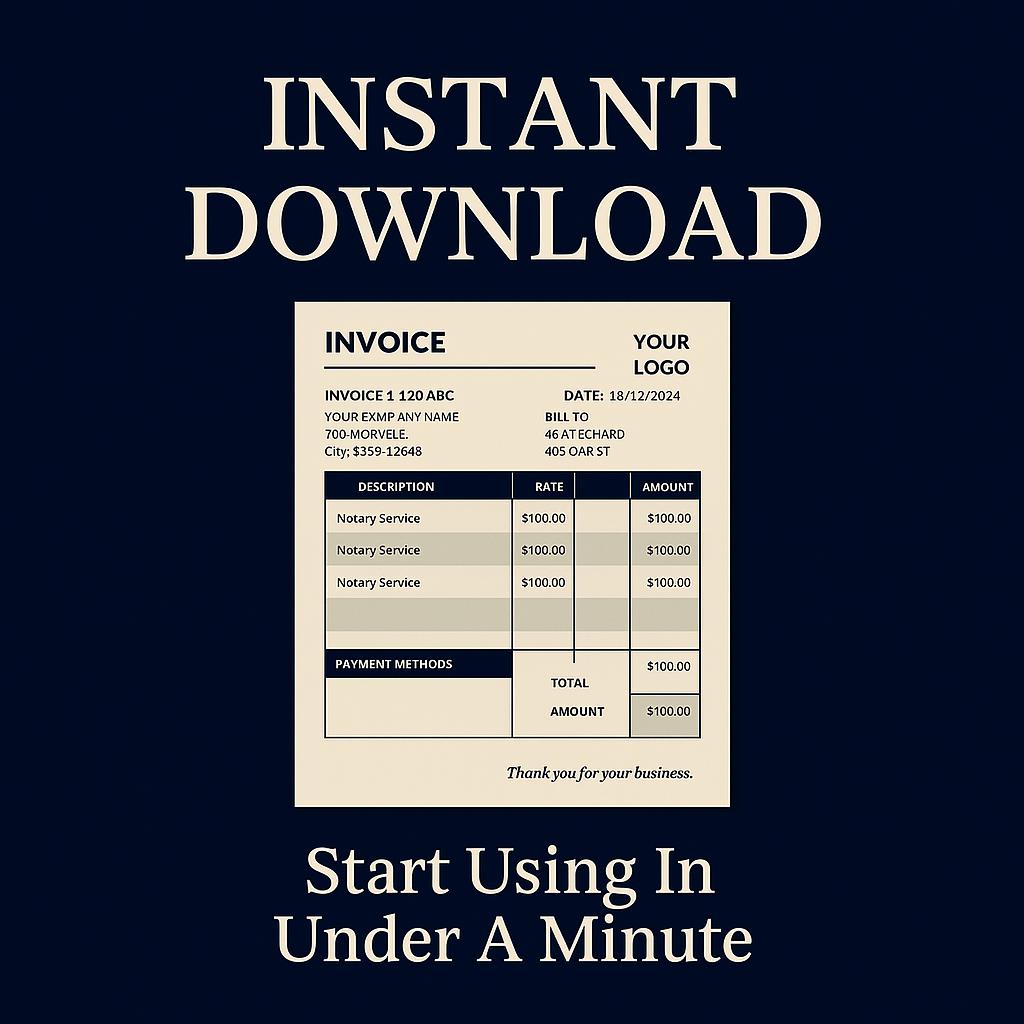 Mobile Notary Invoice Template, Smart Clean Legal Form, Editable Custom ...