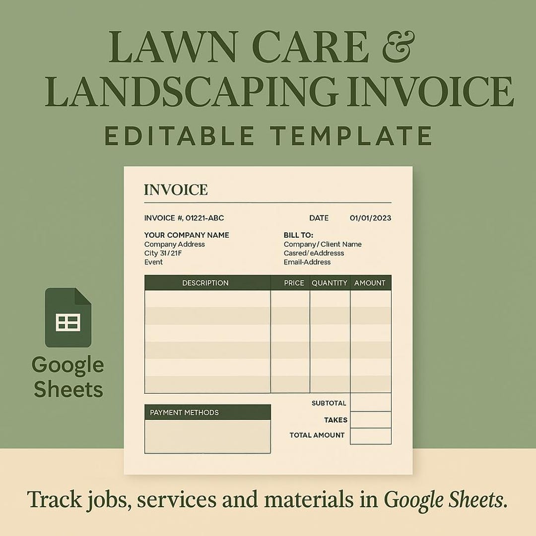 Editable Lawn Service Invoice, Custom Landscaping Billing Template ...