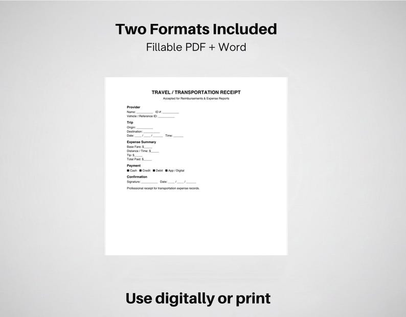 Travel Receipt Template – Transportation Expense Receipt for ...
